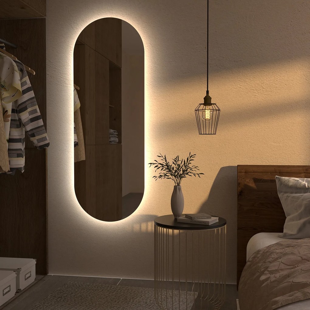 Podlouhlé zrcadlo do koupelny s oblými konci a LED osvětlením G3