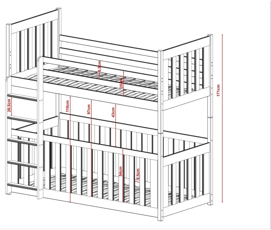 Legno Dětská patrová postel Kryštof bílá Rozměr (cm): 80x200