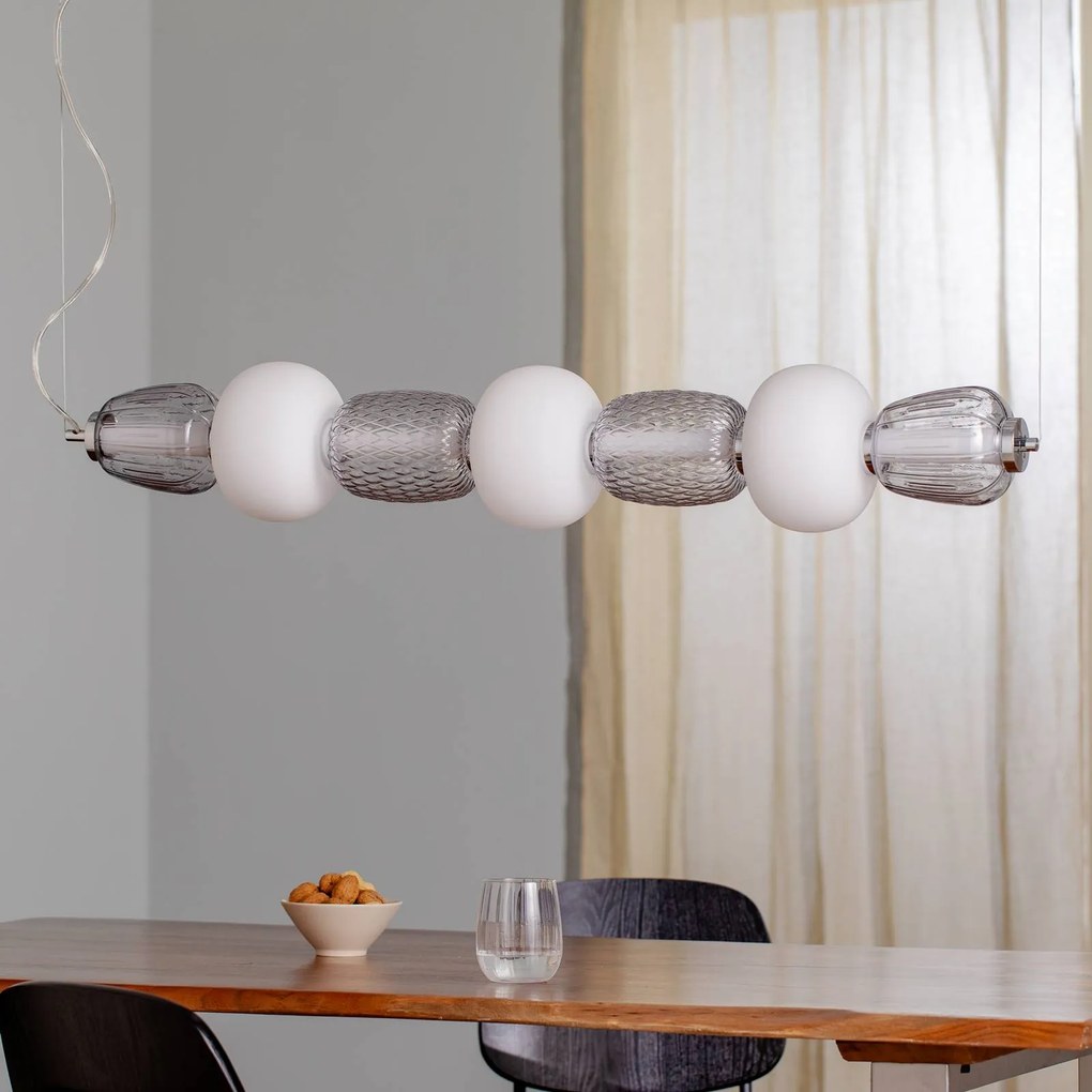 Závěsné svítidlo LED Caro, sklo šedé průhledné/opálové délka 110 cm