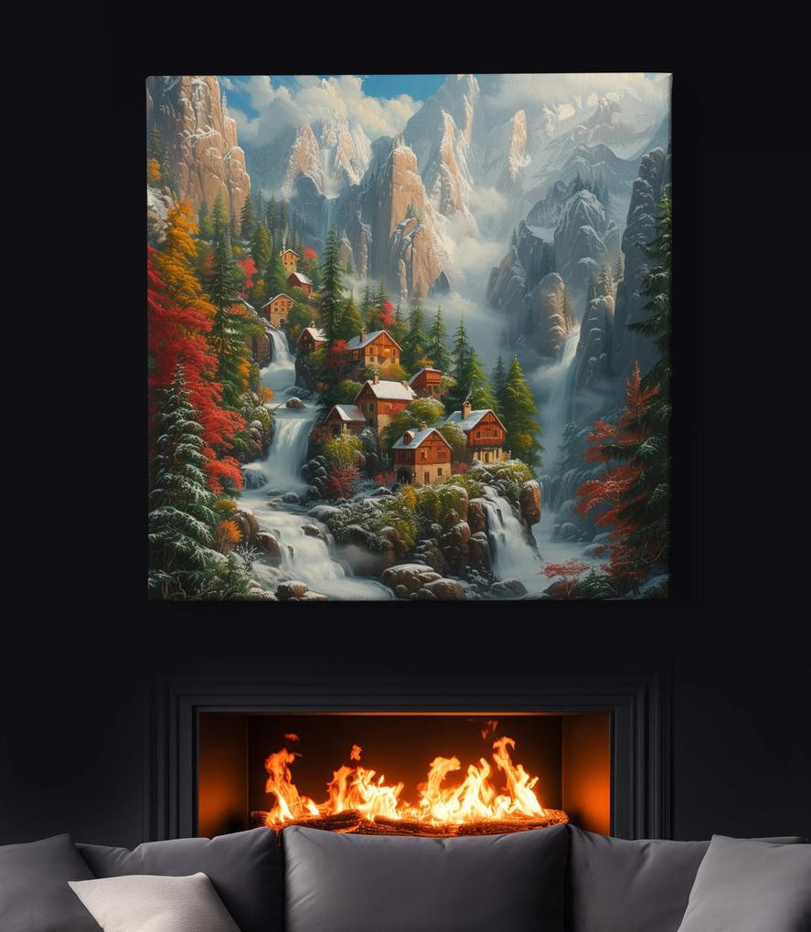 Obraz na plátně - Pozdravy ze zimního Švýcarska FeelHappy.cz Velikost obrazu: 100 x 100 cm