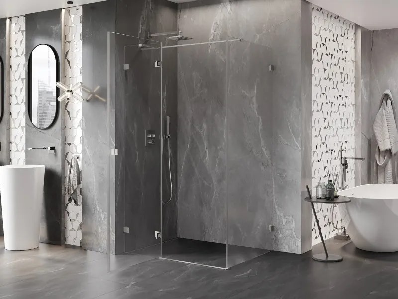 Mexen Lunar T, sklápěcí sprchový kout levý 130 x 90 cm, 8mm čiré sklo, ocelový profil, 834T-130-090-97-00-L