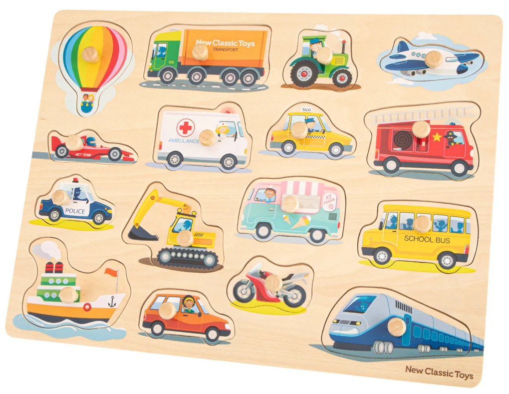 Dřevěné vkládací puzzle - dopravní prostředky - 16 ks