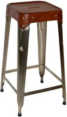 INdustry - Železná barová židle z koženým sedákem