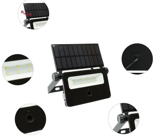 LED Solární reflektor se senzorem NOCTIS LED/2W/1800 mAh 3,7V 6000K IP65