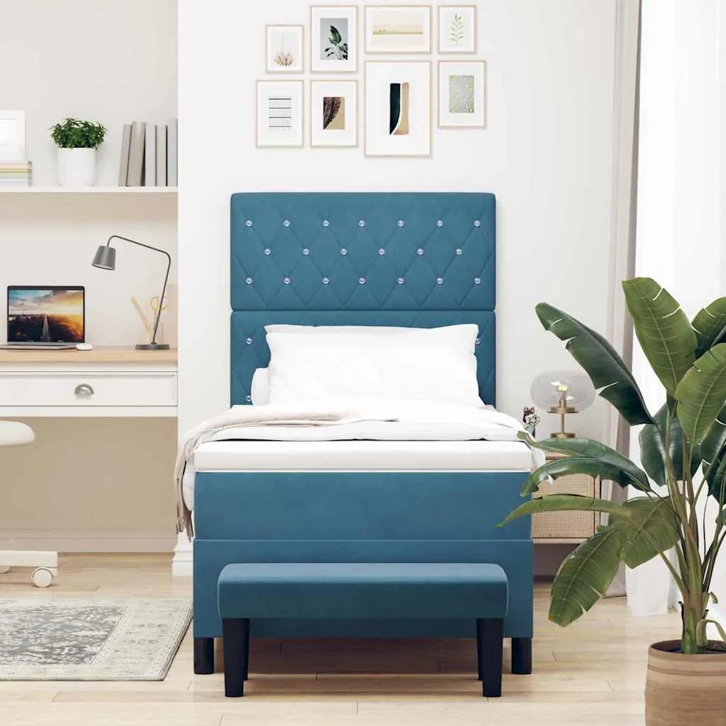 Postel s boxspringem s čelo Tmavě moddrá 200 x 90 cm samet 3344424