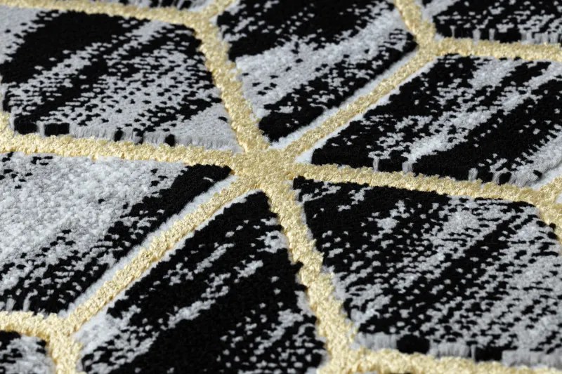 Dywany Łuszczów, Běhoun Gloss 409A 82 3D cubes black/gold/grey, 60x300, černá, obývací pokoj