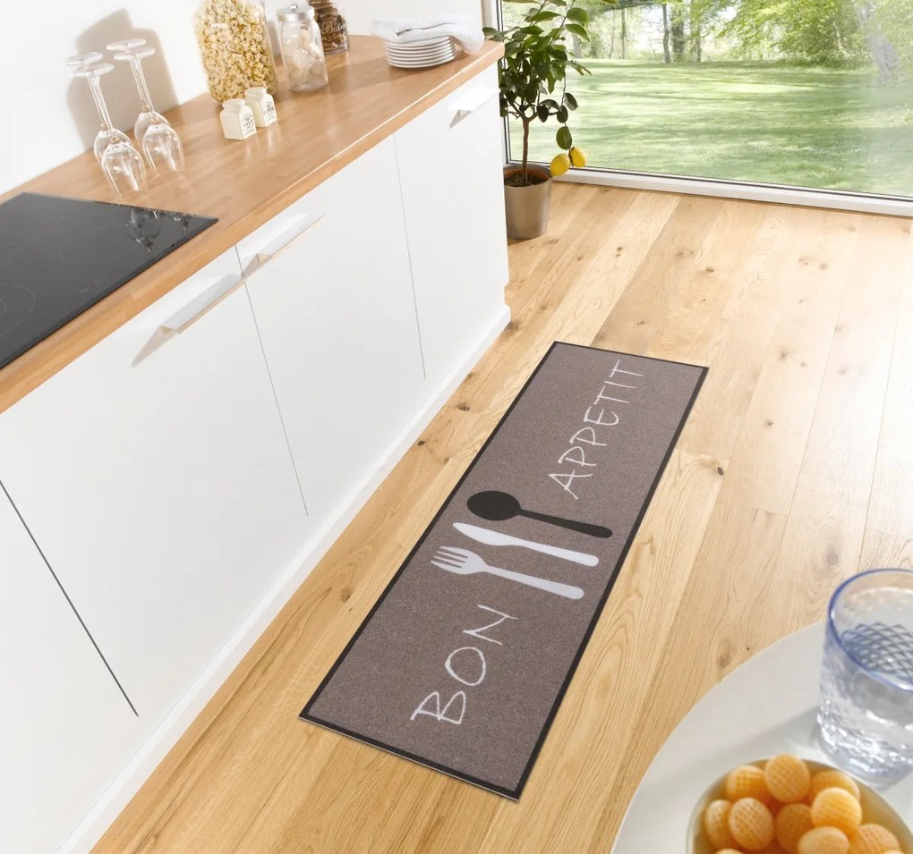 Hanse Home, Koberec běhoun Cook & Clean 105724 Brown White, 50x150, hnědá, kuchyně