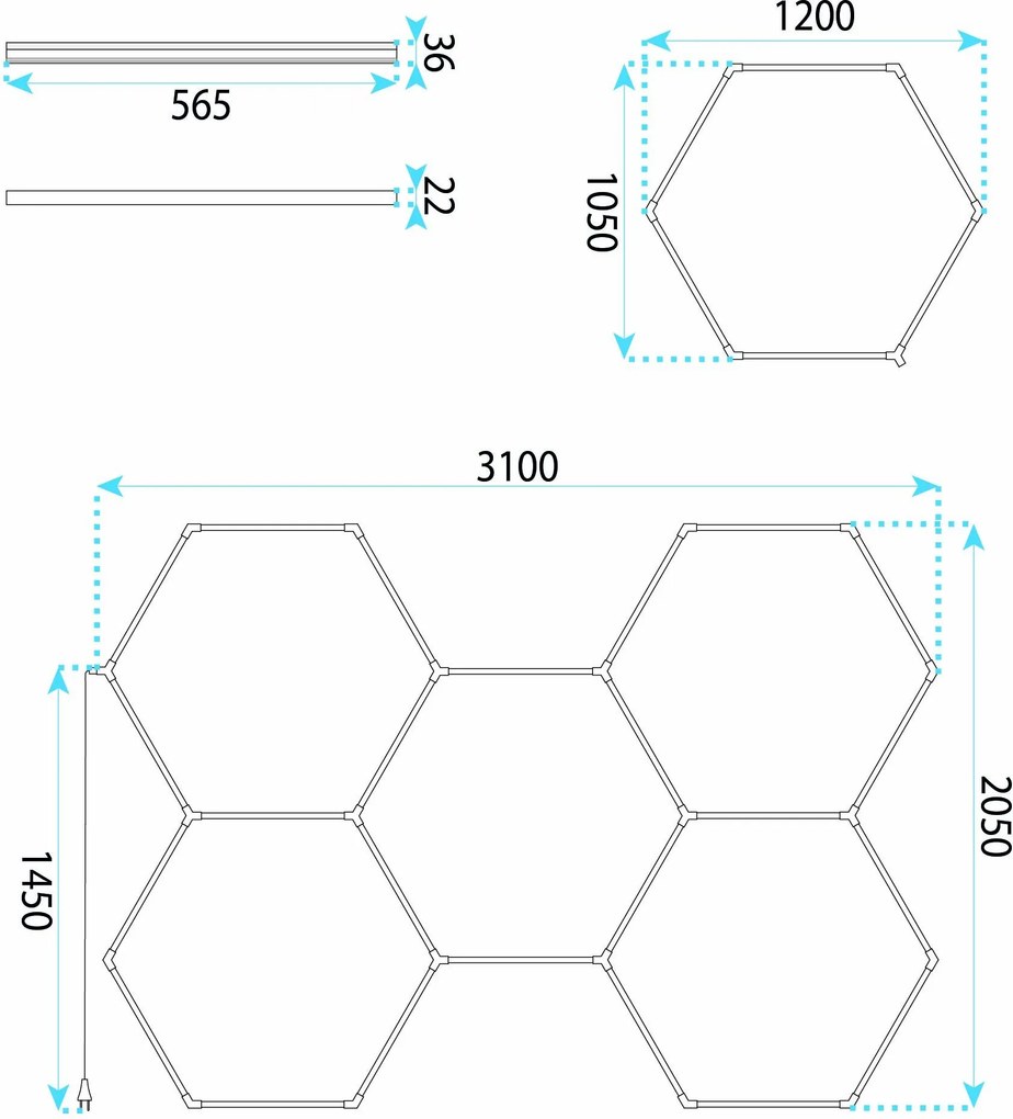 Toolight Toolight, LED stropní svítidlo HEXAGON 5 modulů, JNH051-H, bílá, OSW-56243