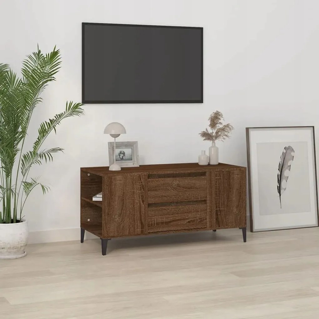 Tv Skříňka Betonově Šedá 102X44,5X50 Cm Kompozitní Dřevo Hnědý dub