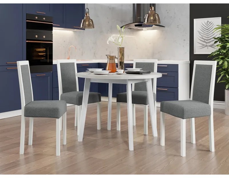 Jídelní stůl se 4 židlemi AL081, Barva dřeva: dub grandson - L, Potah: Kronos 7, Barvy nožiček: Bíla