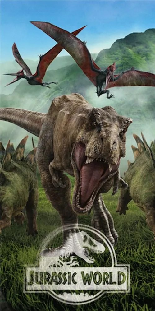 Jerry Fabrics Plážová osuška 70x140 Jurský svět Park dinosauří les 6793 Jurský svět Park bavlněná dětská osuška 6793