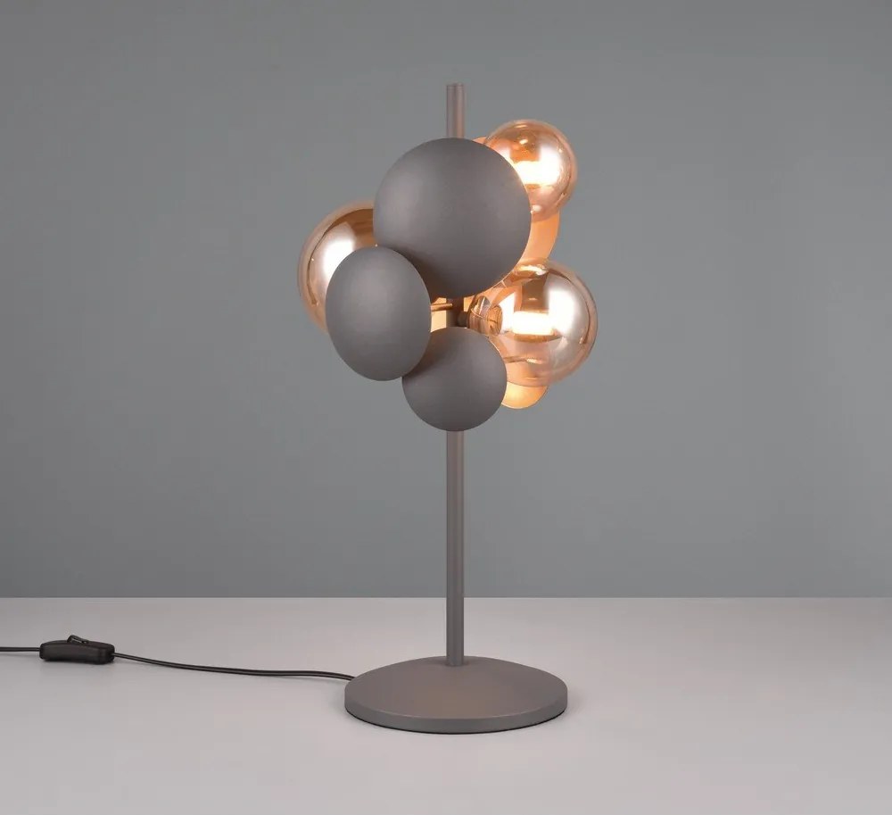 Stolní lampa se skleněným stínidlem v šedo-zlaté barvě (výška 50 cm) Bubble – Trio Select