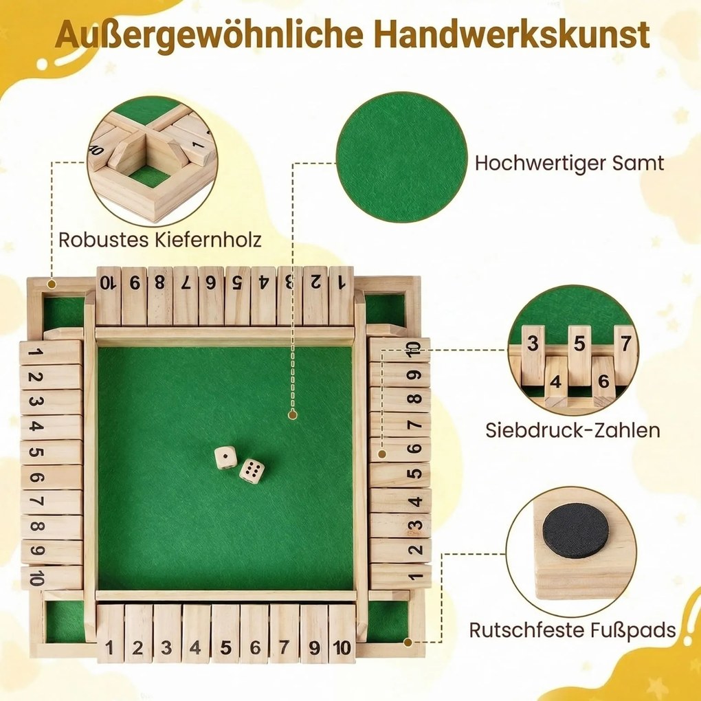 Costway Hra Shut The Box pro hráče 2-4 kostková hra s kostkami 2 a robustní hra