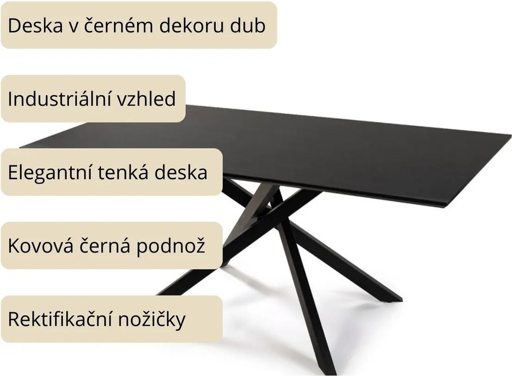 Vikio Jídelní stůl 180x90 černý dekor dřeva HJS102C
