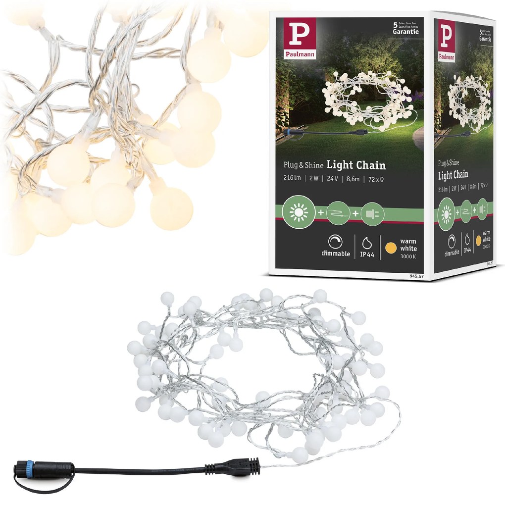 Paulmann Plug&Shine světelný řetěz, 72 LED světýlek, délka 7,5m IP44, 24V
