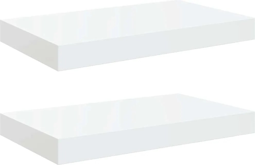 Plovoucí nástěnné police 2 ks bílé vysoký lesk 40x23,5x3,8 cm MDF 323743