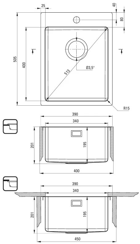 Deante Olfato, 1-komorový nerezový dřez 390x505x200 mm, broušený bronz, DEA-ZPO_C10E