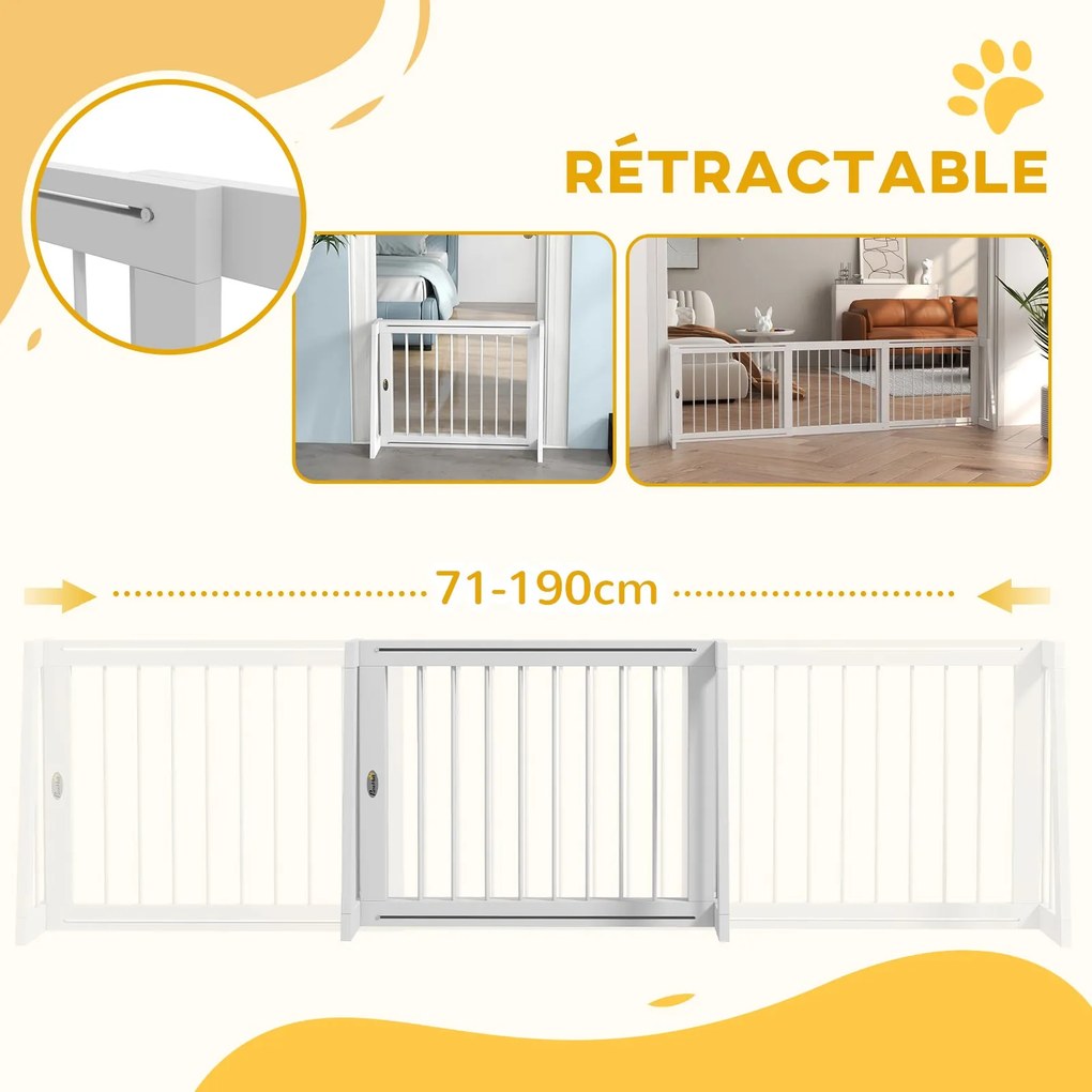 PawHut Zábrana pro psy 3-panelová s možností roztažení 71-190cm - dřevěný pet fence - rozměry 71-190L x 38,5W x 56H cm bílá