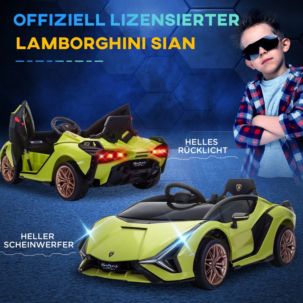 HOMCOM Dětské auto, 2 jízdní režimy, Lamborghini SIAN SUV auto na hraní, elektrické auto s dálkovým ovládáním, hudba (MP3/USB), 37-60 měsíců, zelené …