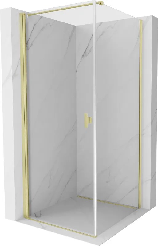 Mexen Mist-B, 1-křídlý výklopný sprchový kout 95 x 95 cm, čiré sklo, zlatý matný profil, 8A2T-095-095-55-00