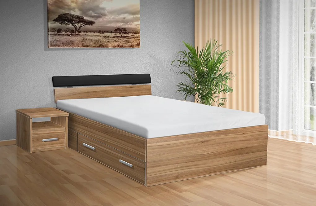 Nabytekmorava postel s úložným prostorem RAMI - M 140x200 cm barva lamina: Ořech lyon 9614,MATRACE 15cm PUR