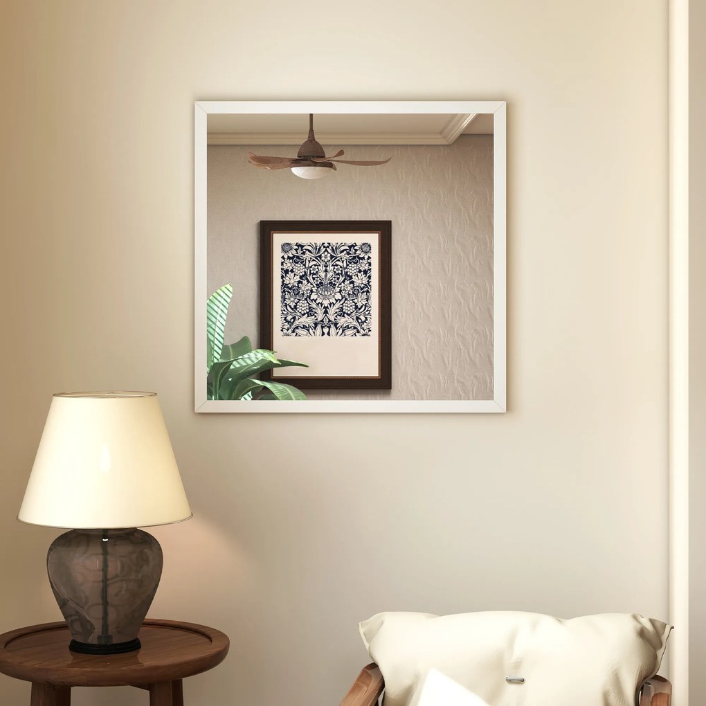 HOMCOM čtvercové nástěnné zrcadlo 50 × 50 cm, bílý MDF rám