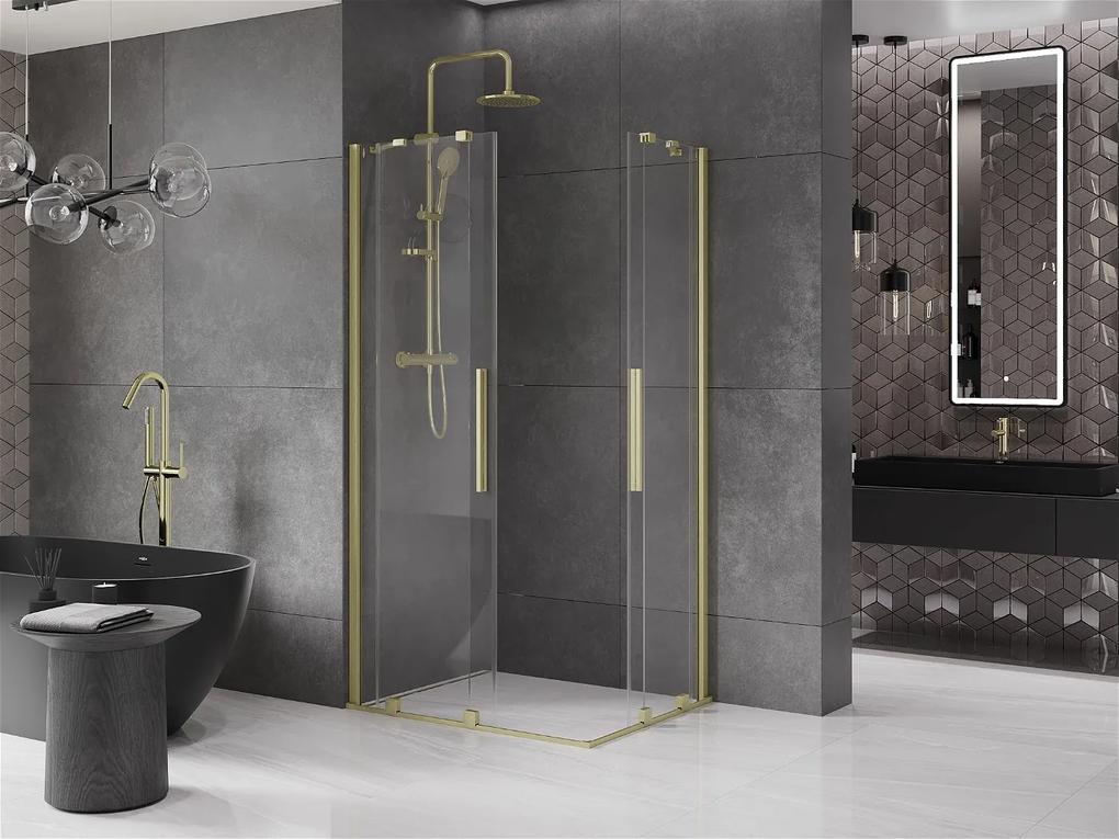 Mexen Velar Duo, sprchový kout s posuvnými dveřmi 90(dveře) x 80(dveře) cm, 8mm čiré sklo, zlatý matný profil, 871-090-080-02-55