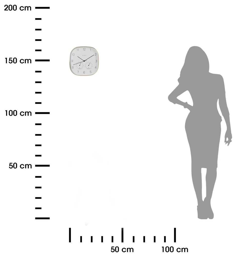 Nástěnné hodiny s vlhkoměrem a teploměrem Quartz, bílá/zlatá