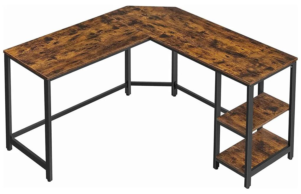 Počítačový stůl ve tvaru L, rohový stůl, rustikální hnědá barva