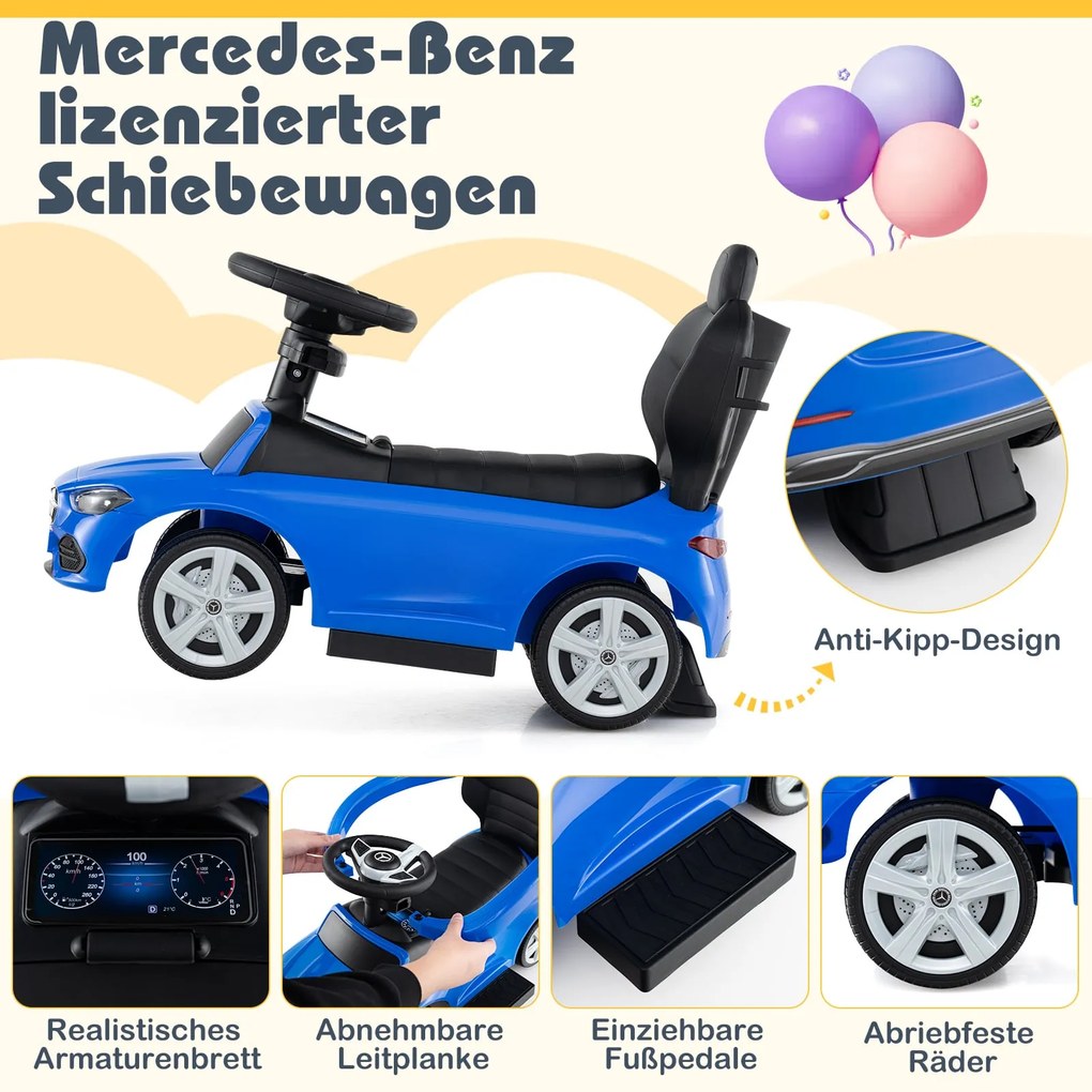 Costway Mercedes-Benz spolujízdné auto 3 v 1 s pojízdným madlem