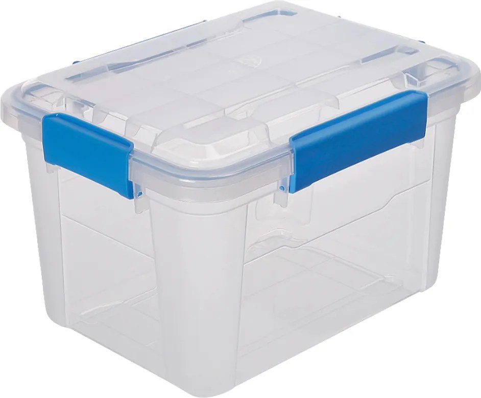 Box s víkem EZY vodotěsný, 38,2 × 28,8 × 24,3 cm, 18 l, transparentní