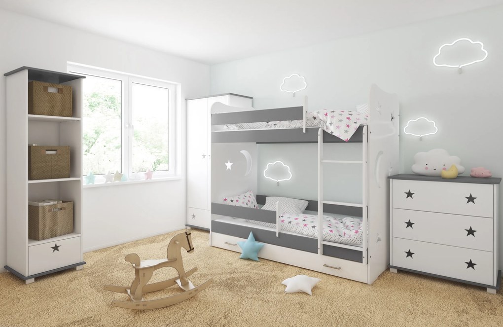 BabyBeds Dětská patrová postel STARS II 180x80 Barevné provedení: Bílá, Úložný prostor: Ano, s úložným prostorem