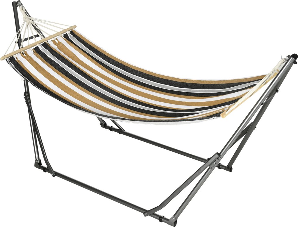 Skládací zahradní houpací síť s kovovým stojanem Outsunny, 1 místo, maximální nosnost 120 kg, rozměry 270L x 100W x 94H cm