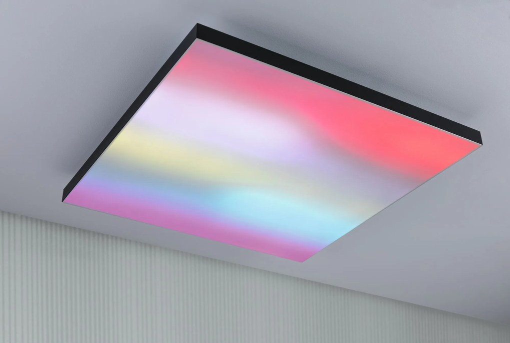 Paulmann 79909 Velora, černý subtilní stropní LED panel Rainbow dynamic RGBW, 31W LED 3000-6500K, 59x59cm, dálkové ovládání