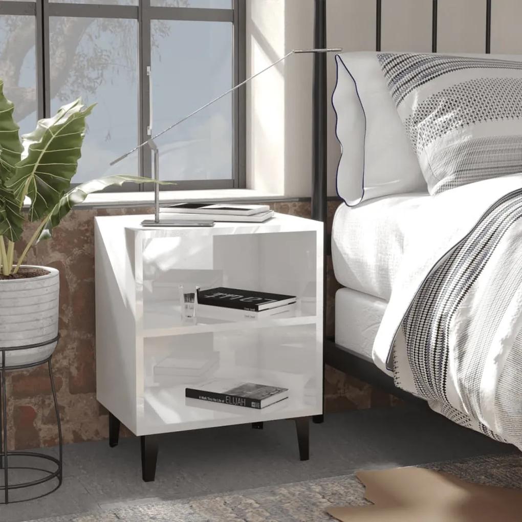 vidaXL Noční stolek s kovovými nohami 40 x 30 x 50 cm [805801] Barva: bílá s vysokým leskem