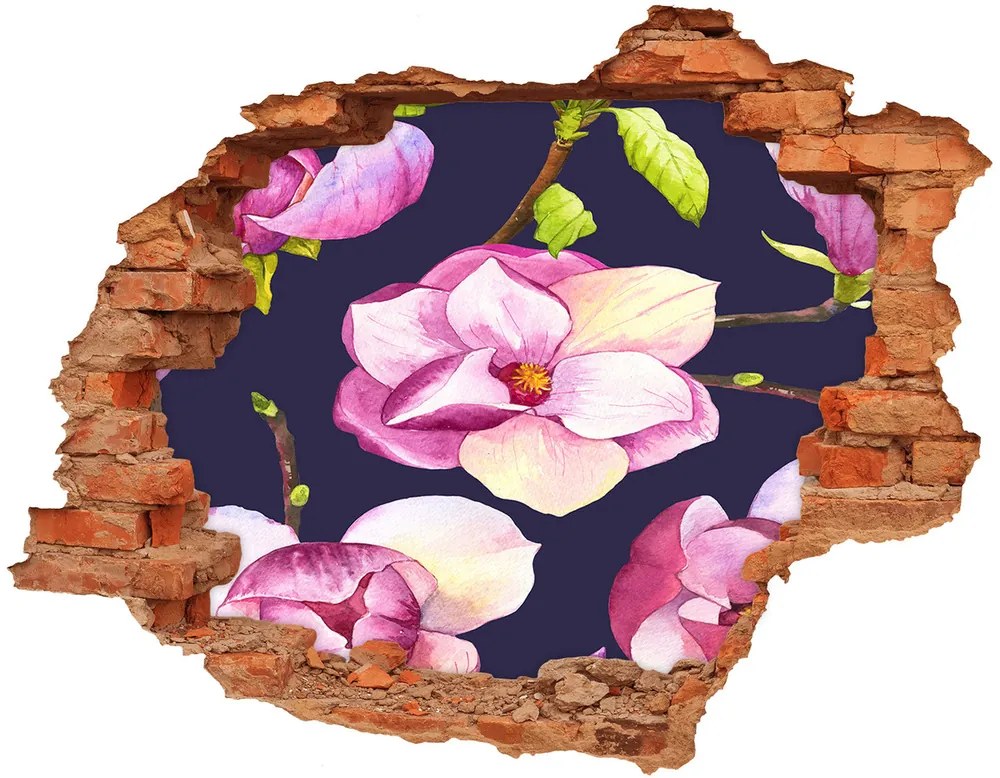 Wallmuralia Nálepka 3D díra na zeď beton Magnólie 90x70 cm