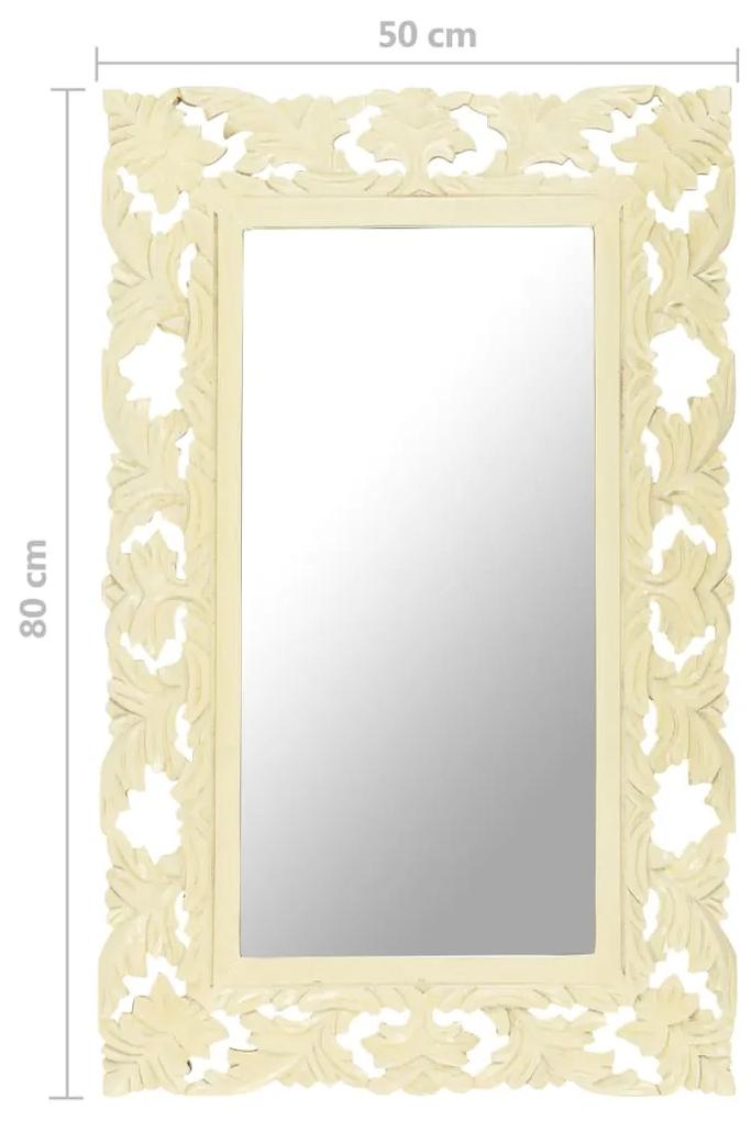 vidaXL Ručně vyřezávané zrcadlo bílé 80 x 50 cm masivní mangovník