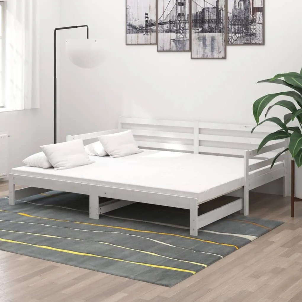 3083660 vidaXL Výsuvná denní postel 2 × (90x200 cm) bílá masivní borové dřevo