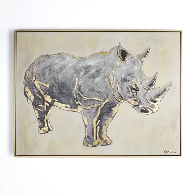 Obraz 102414,Metallic Rhino Handpainted Framed Canvas, Wall Art, Graham Brown