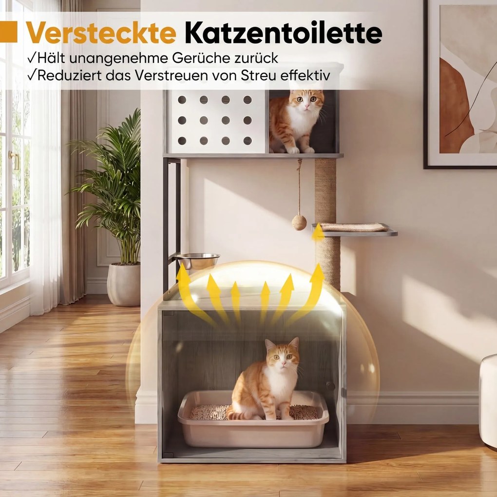 Costway Škrabadlo se skříňkou na odpadky 117,5 cm Vícepatrový strom pro kočky