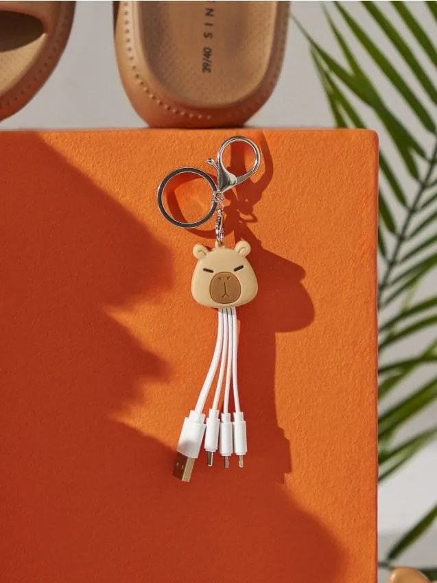 Sinsay - Klíčenka s 3v1 USB kabelem s motivem kapybary - hnědá