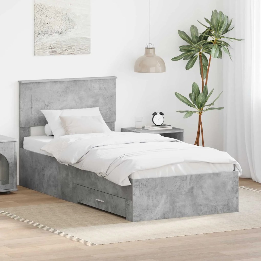 Rám postele s čelo Betonově šedá 100 x 200 cm Kompozitní dřevo 3408302