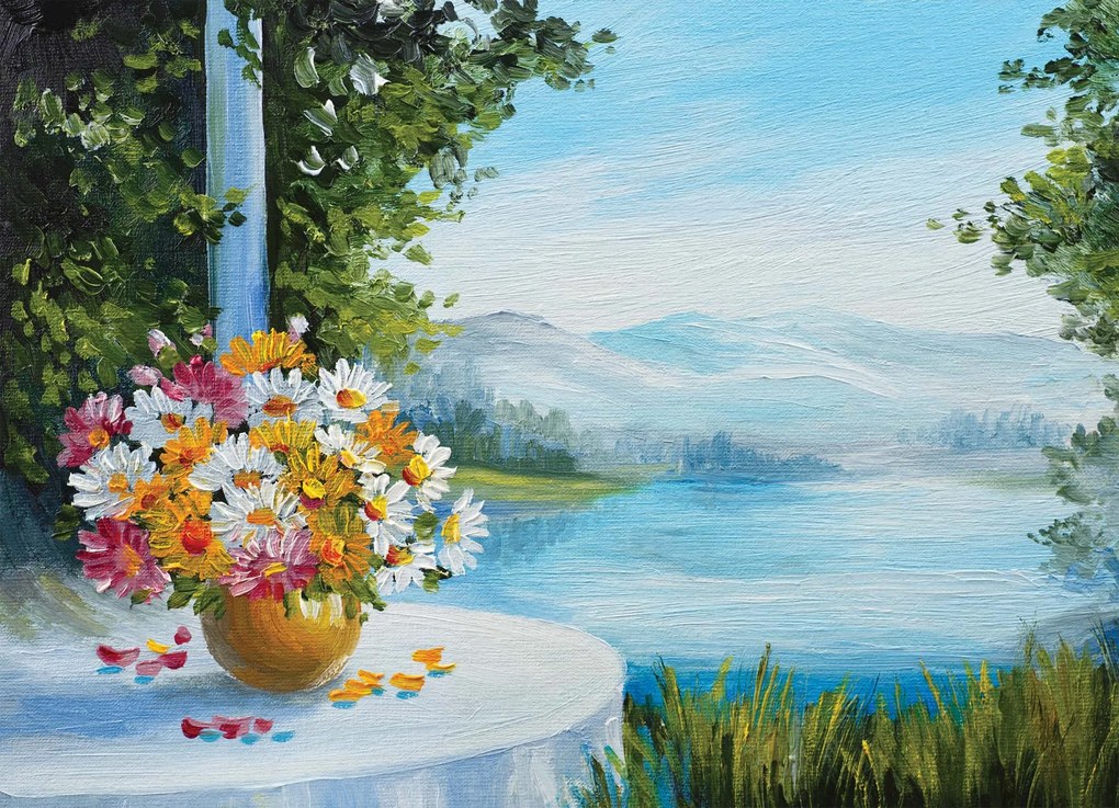 Malvis ® Tapeta Obraz váza a jezero Vel. (šířka x výška): 288 x 200 cm