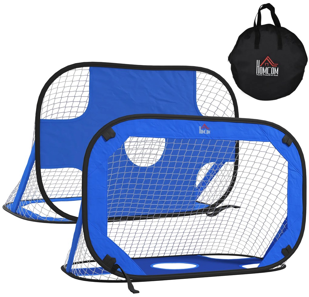 HOMCOM Pop Up fotbalové branky Sada 2 přenosných skládacích mini branek s taškou na přenášení Modrá 123x80x80 cm pro zahradní a sportovní aktivity | …