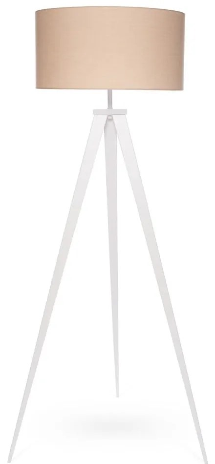 Stojací lampa s bílými kovovými nohami a béžovým stínidlem Bonami Essentials Kiki