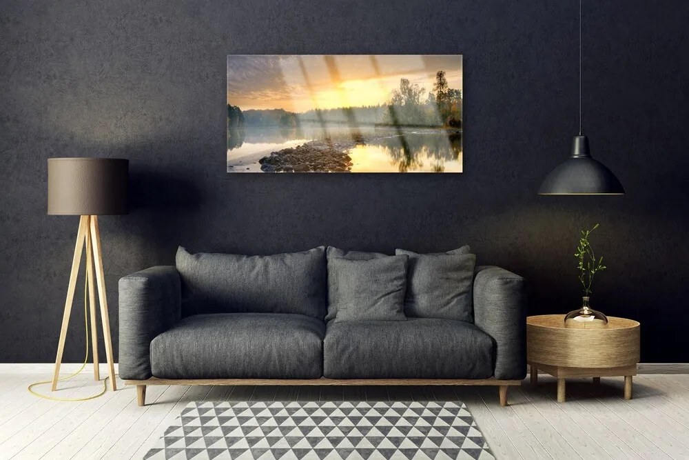 akrylový obraz Jezero Kameny Krajina 100x50 cm