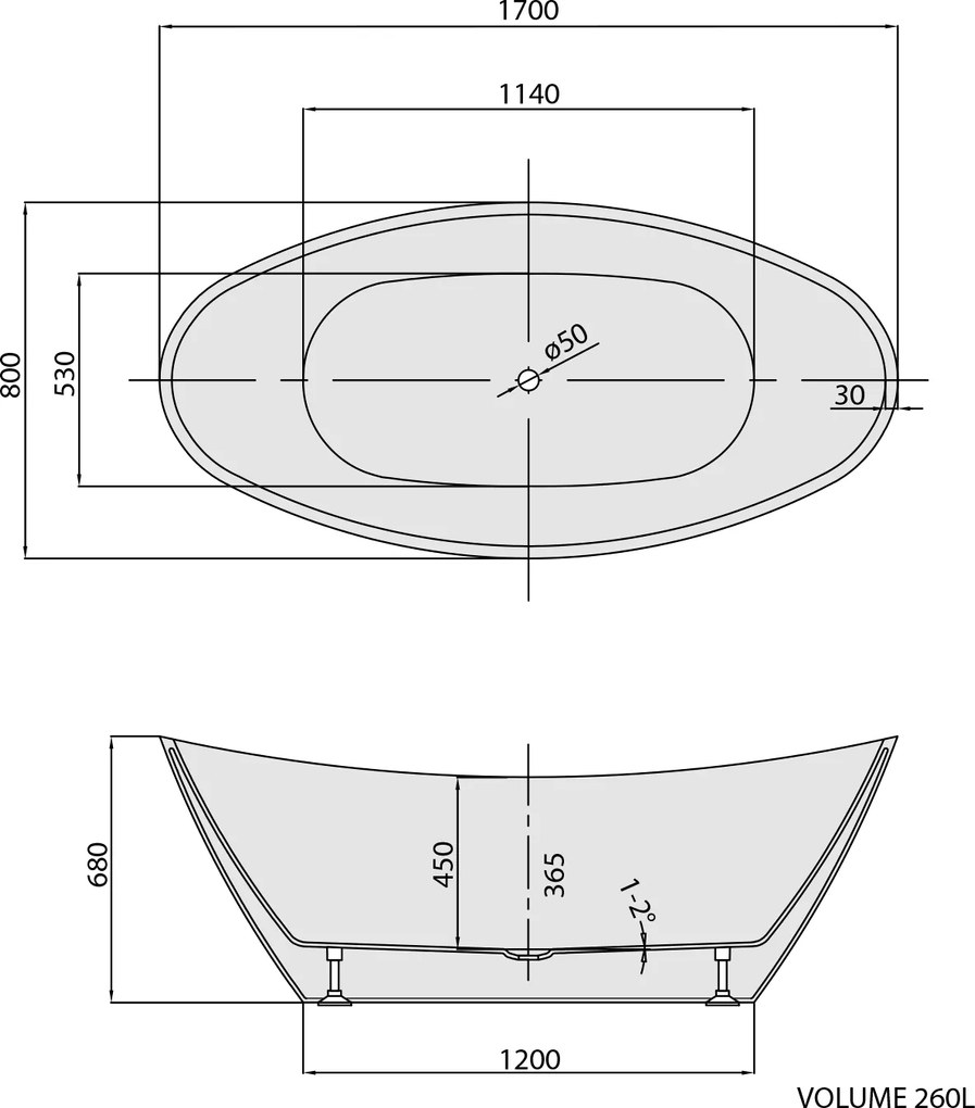 Polysan AVILA volně stojící vana 170 x 80 x 68 cm bílá 68641