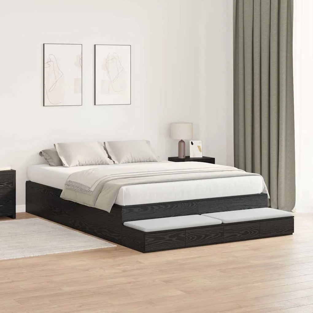 Rám postele s úložným prostorem se zásuvkou Černý dub 150 cm 3335646