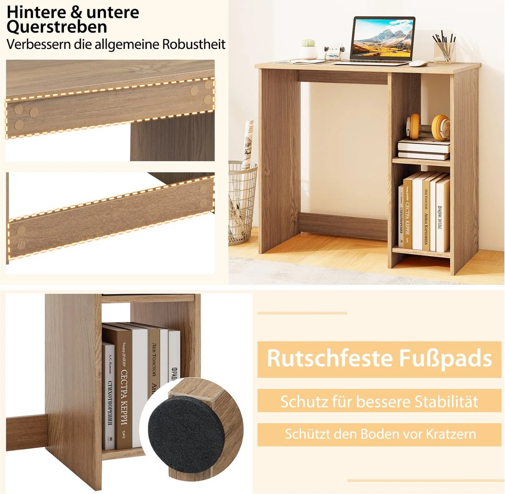 Costway Malý psací stůl s 2 přihrádkami – 80 × 40 × 74 cm, přírodní