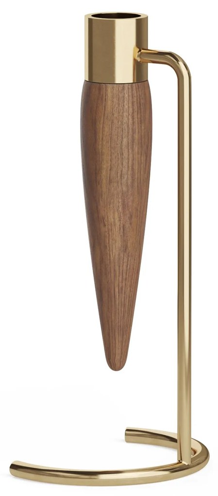 Audo Copenhagen Svícen Umanoff Polished Brass/Walnut 20 cm, přírodní barva, dřevo, kov